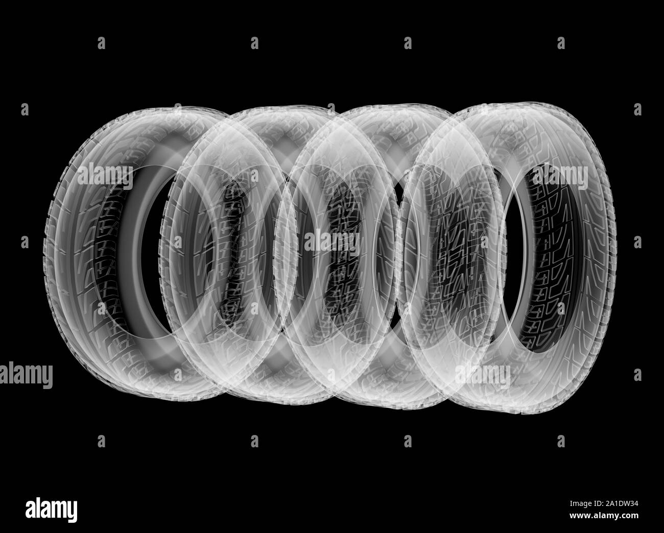 Car wheels X-Ray style. Isolated on black background. 3D illustration ...