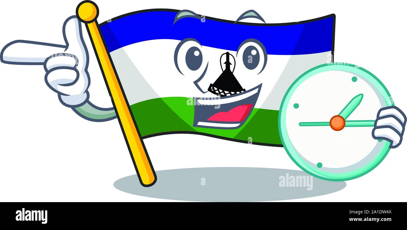 With clock flag lesotho hoisted on cartoon pole Stock Vector Image ...