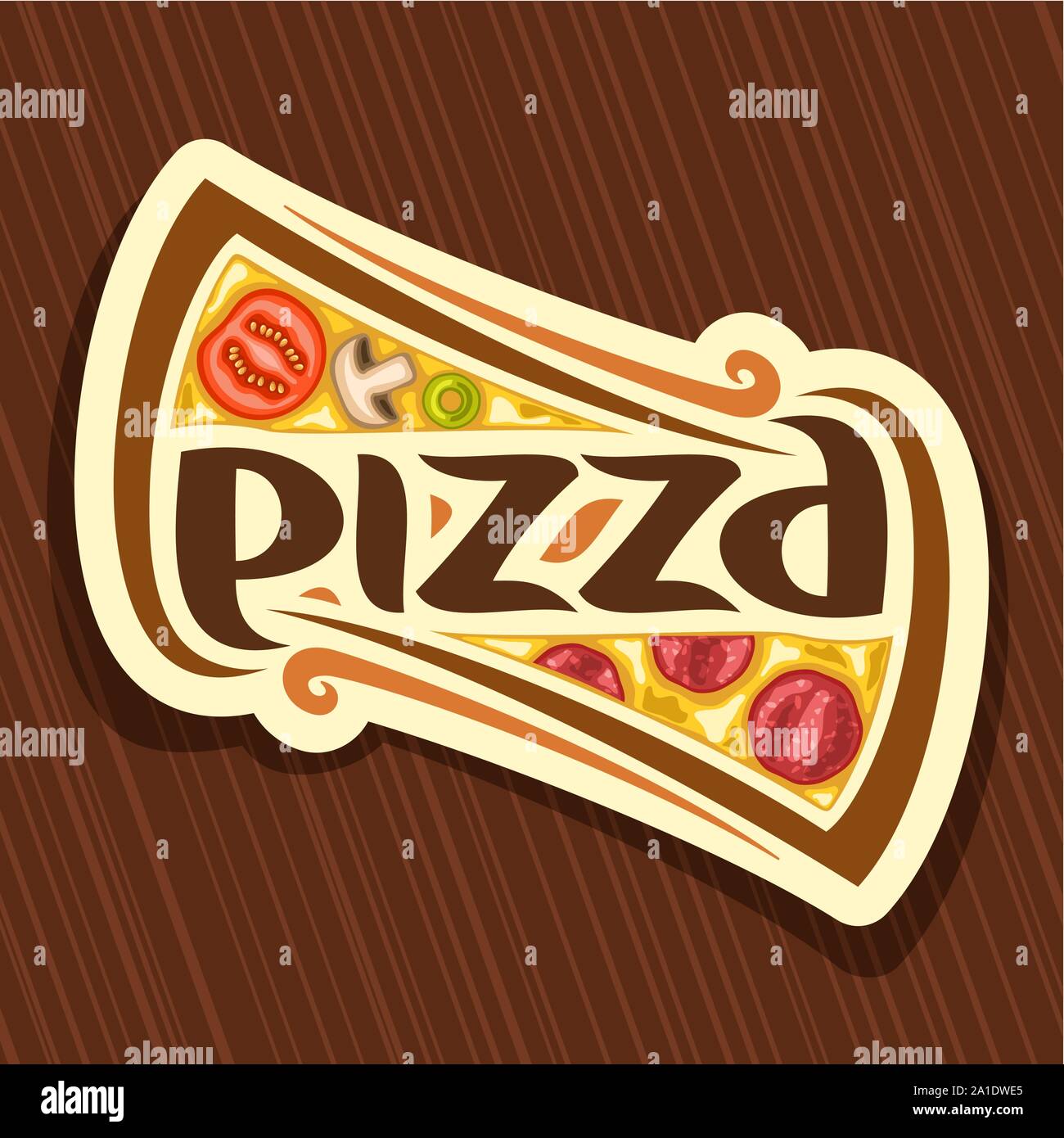 Vector poster for Pizza: label with piece of italian pizza with ...