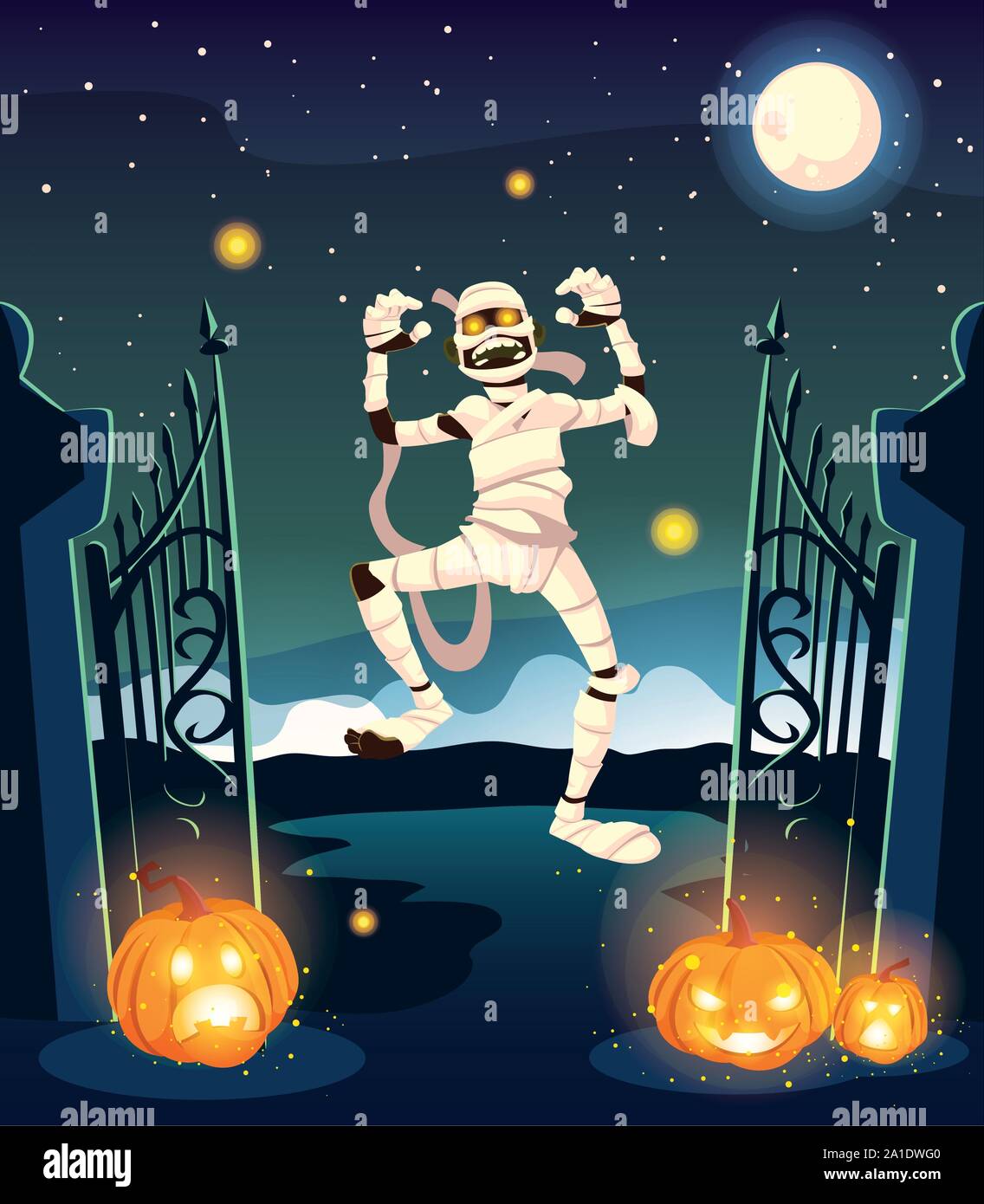 creepy mummy in halloween scene vector illustration design Stock Vector ...