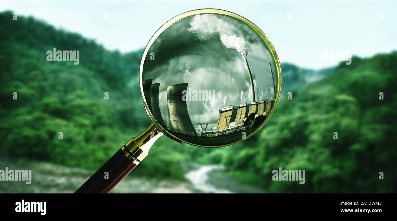 Researching in the woods with a magnifying glass for the industry ...