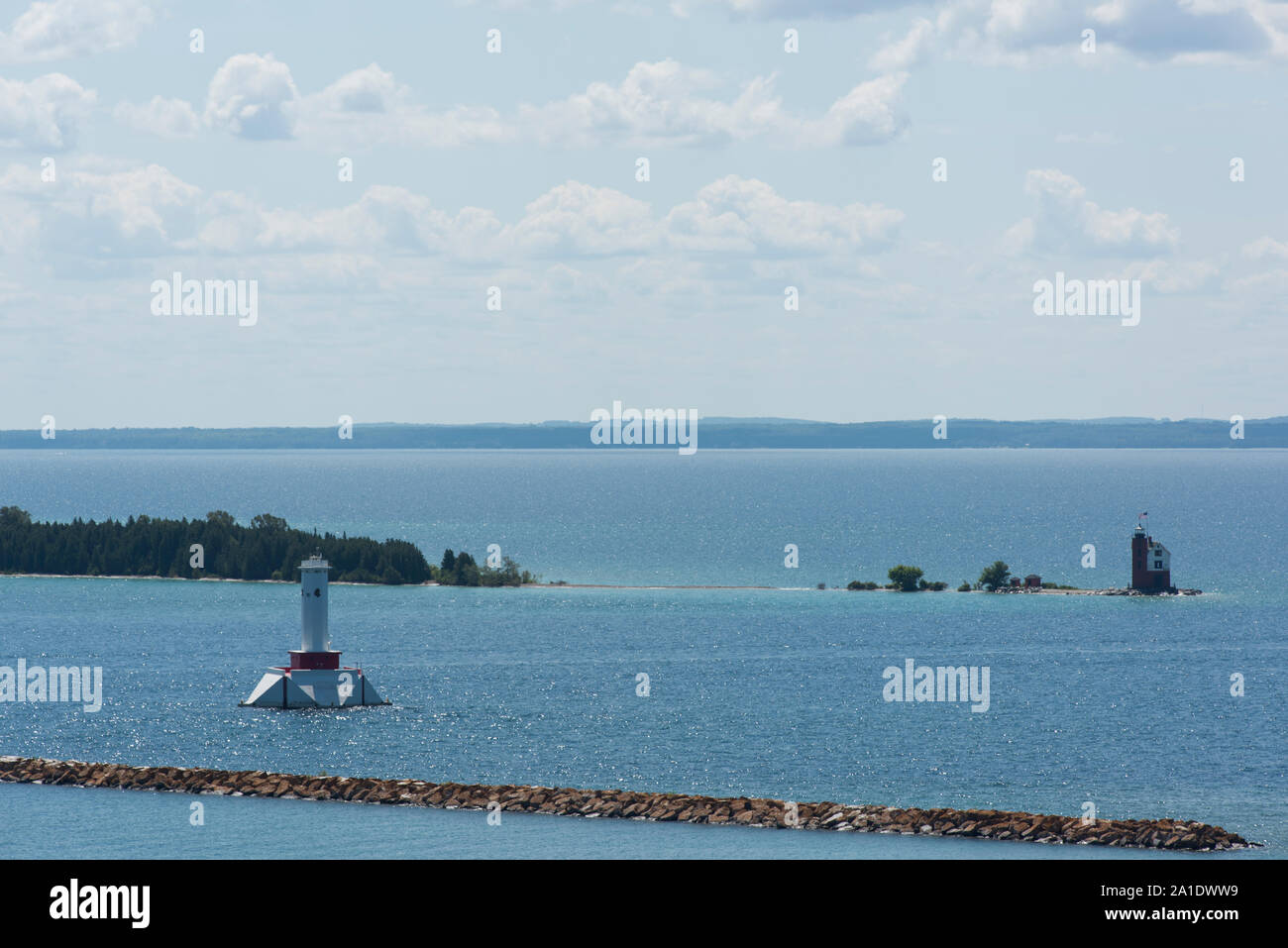 Round Island Passage Lighthouse and Round Island Lighthouse as seen ...