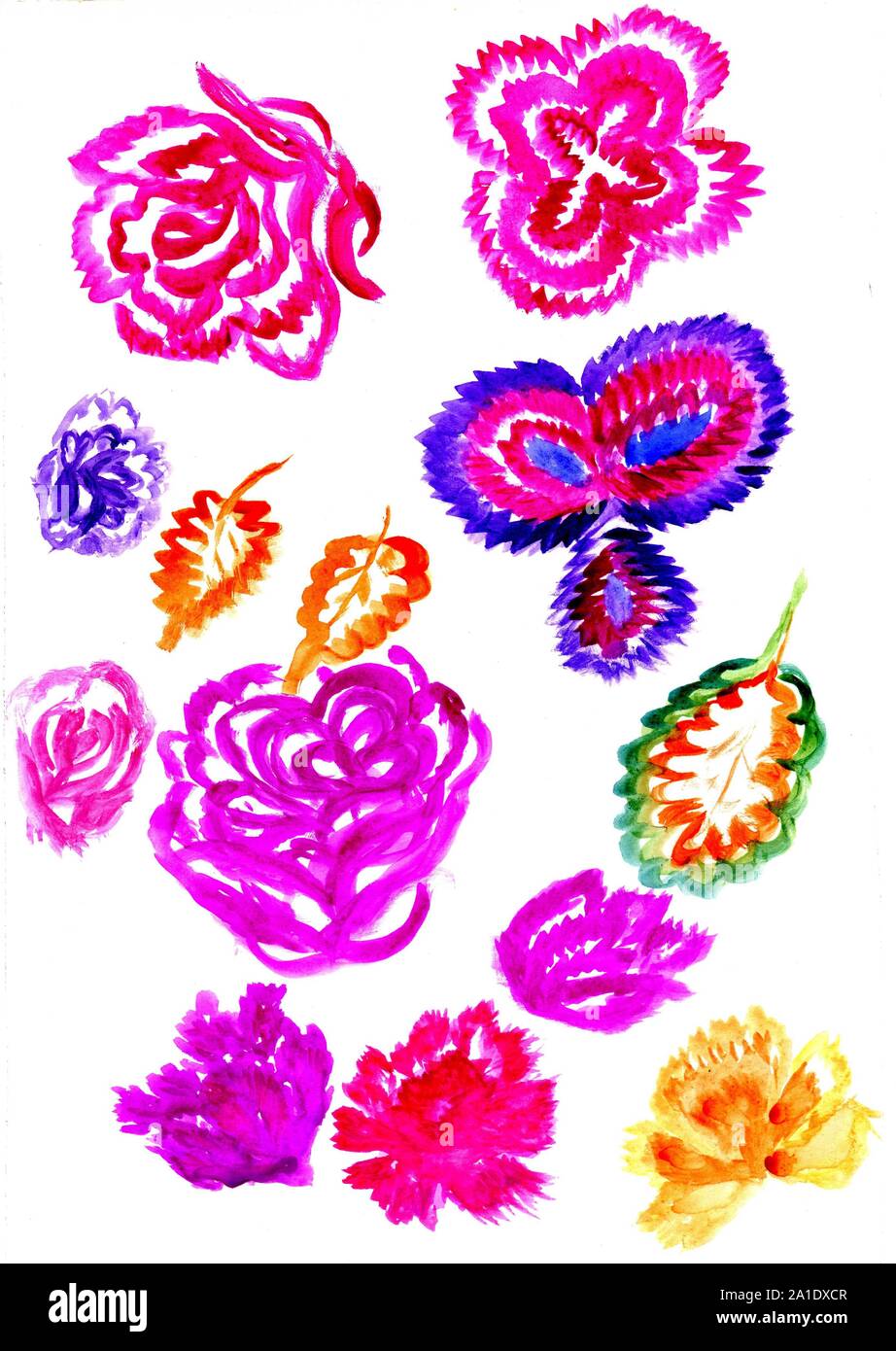 Floral composition, decorative flowers, hand drawn watercolor ...