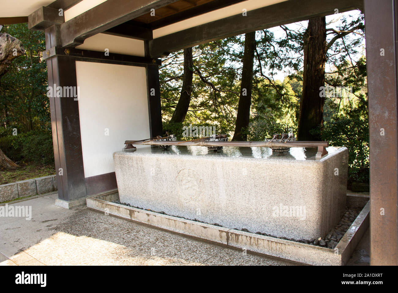 Chozusha or Holy water in wash hand stone basin for people washing ...