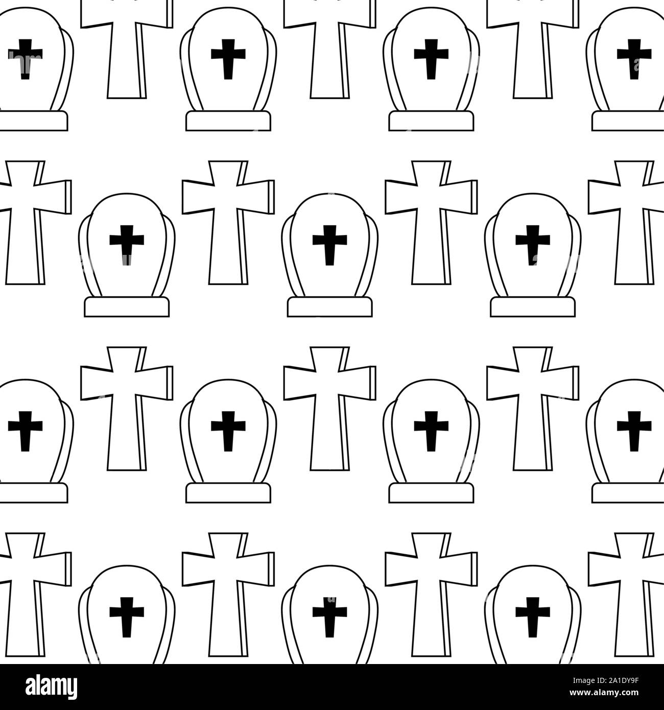 pattern of graveyard tombstone and christian cross vector illustration ...