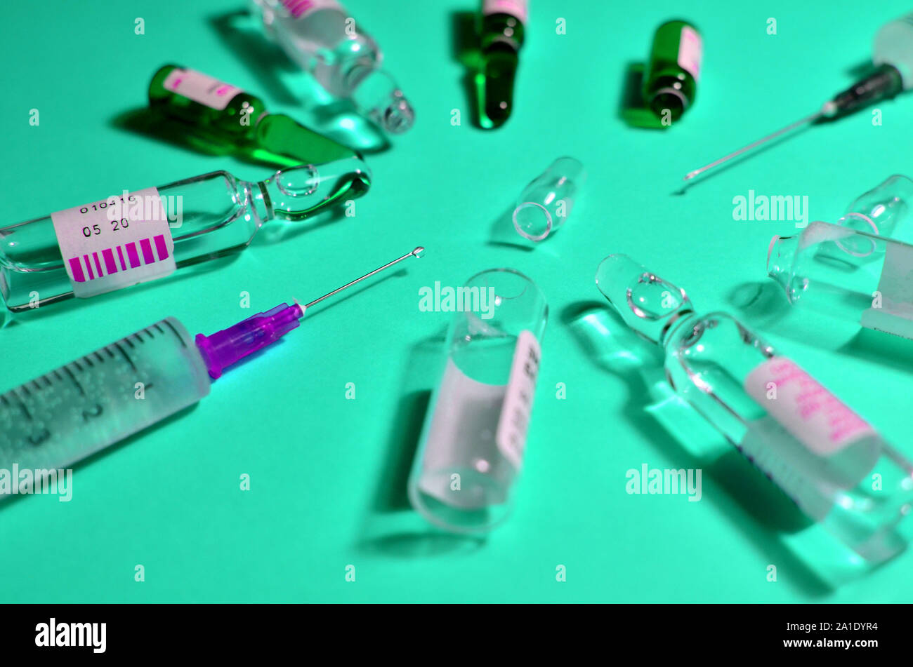 Medical syringes with a needle with injection. The concept of emergency ...