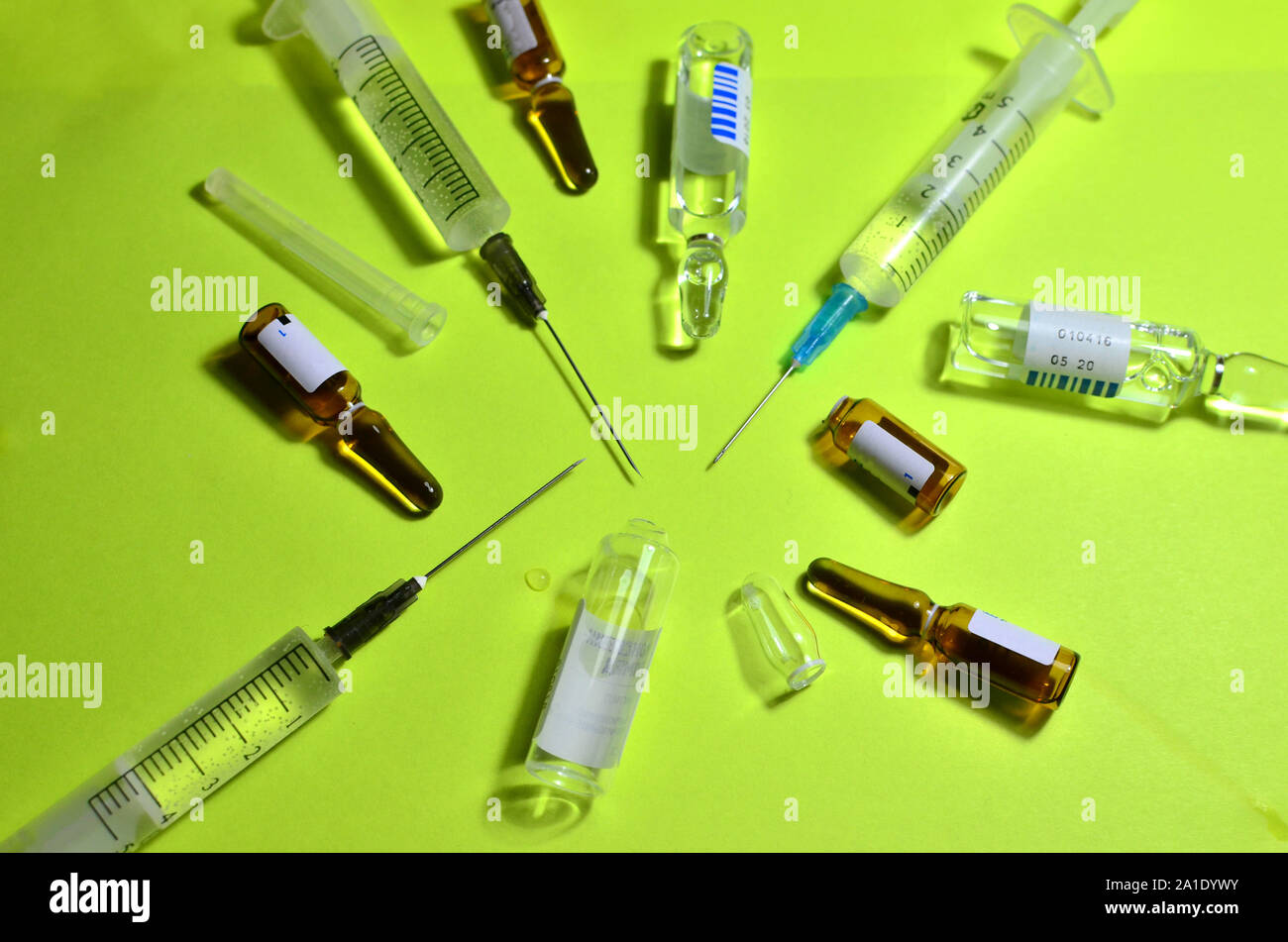 Medical syringes with a needle with injection. The concept of emergency ...