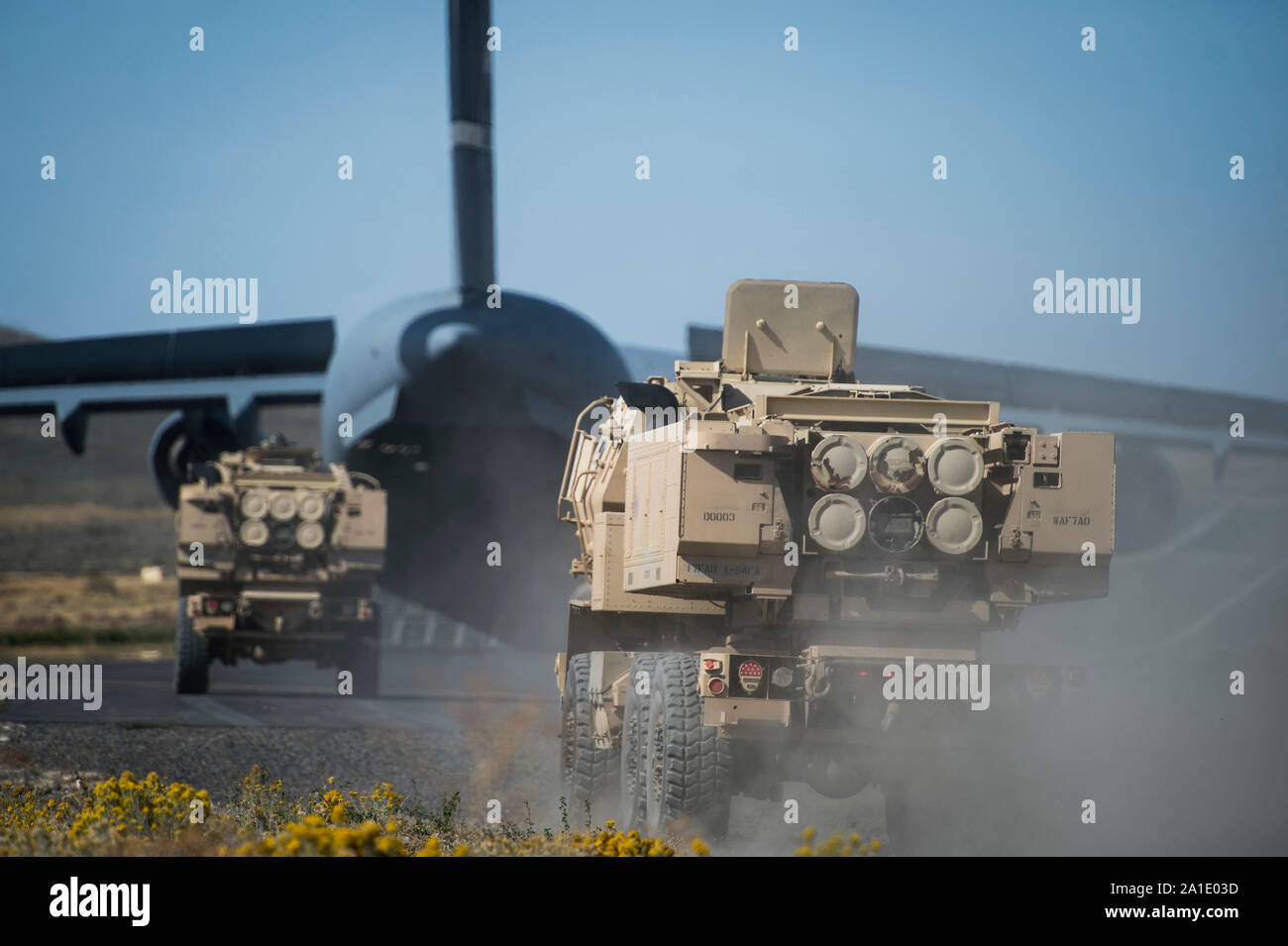 Two U.S. Army High Mobility Artillery Rocket Systems (HIMARS), 17th ...