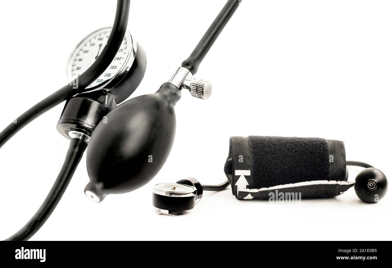 Apparatus for measuring blood pressure on a white background Stock ...