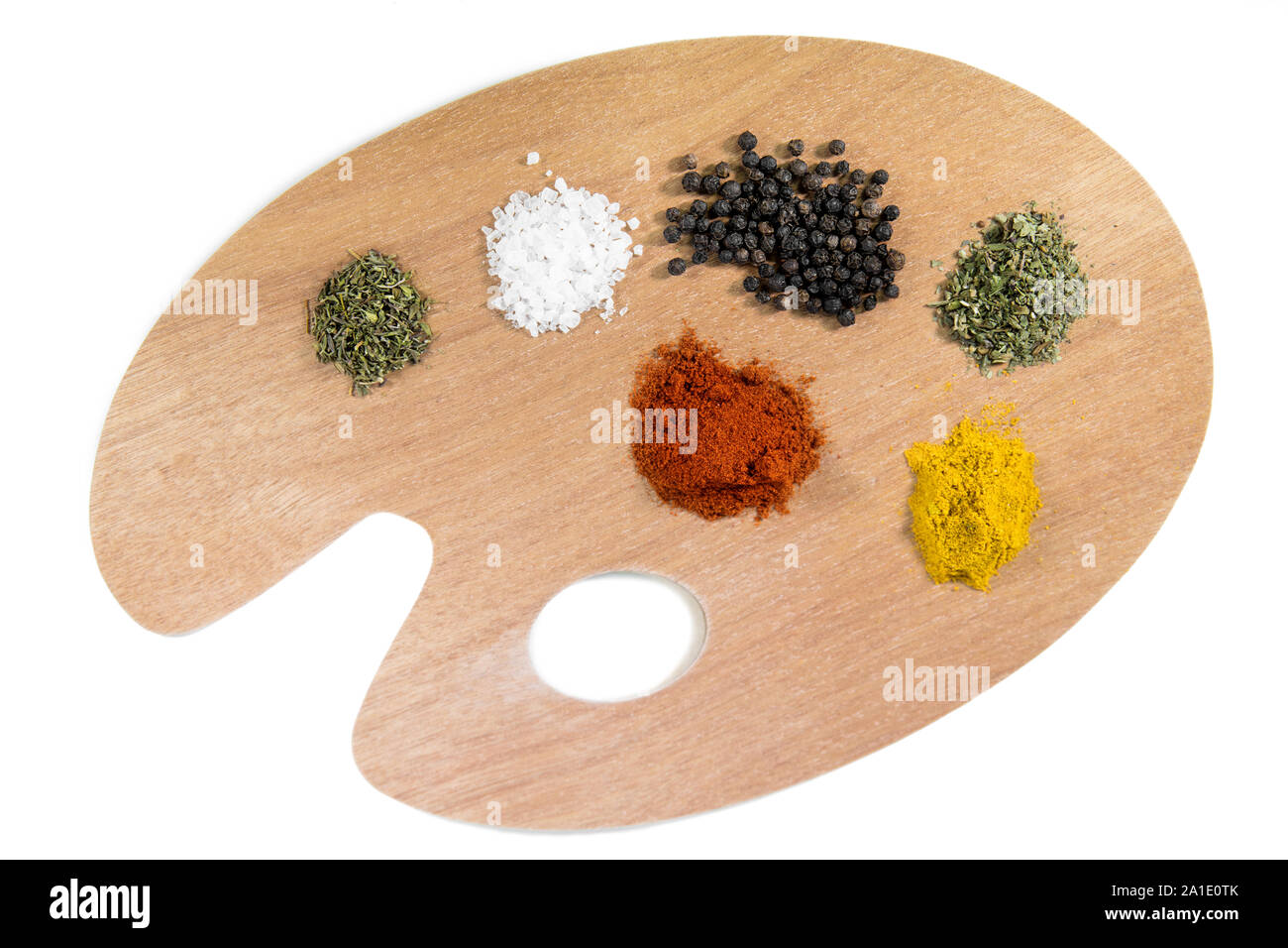 Painter´s Palette with herbs and spices, cooking as art, isolated on ...