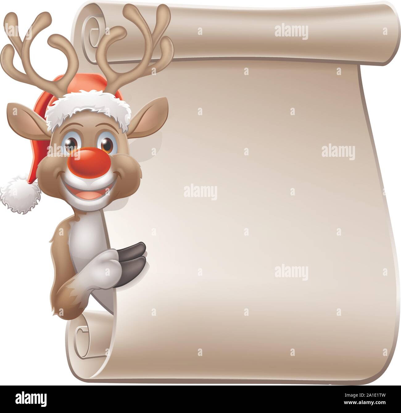 Santa Hat Reindeer Christmas Scroll Sign Cartoon Stock Vector Image ...