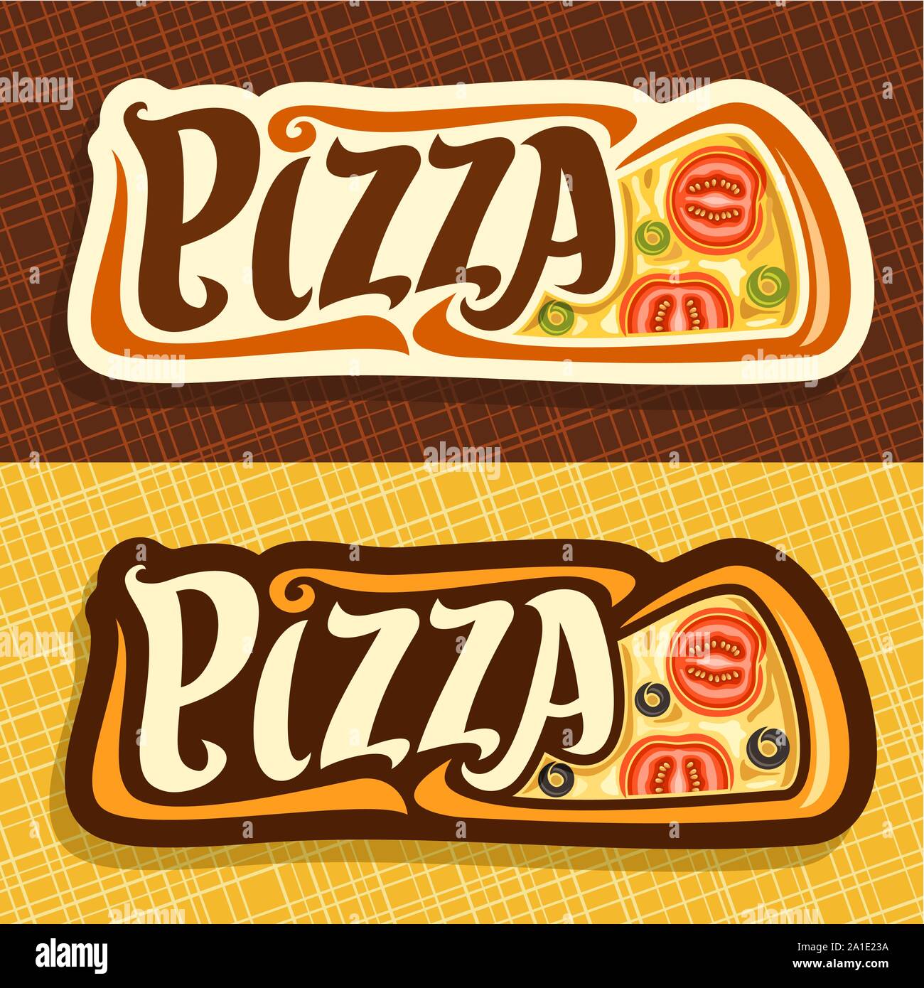 Vector banners for Pizza: label with piece of italian vegetarian pizza ...