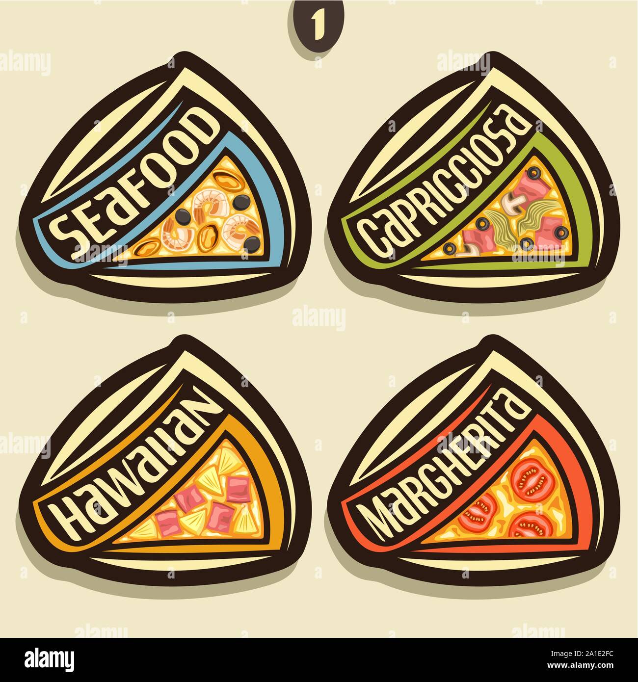 Vector set signs for italian Pizza: 4 labels for pizzeria menu with ...