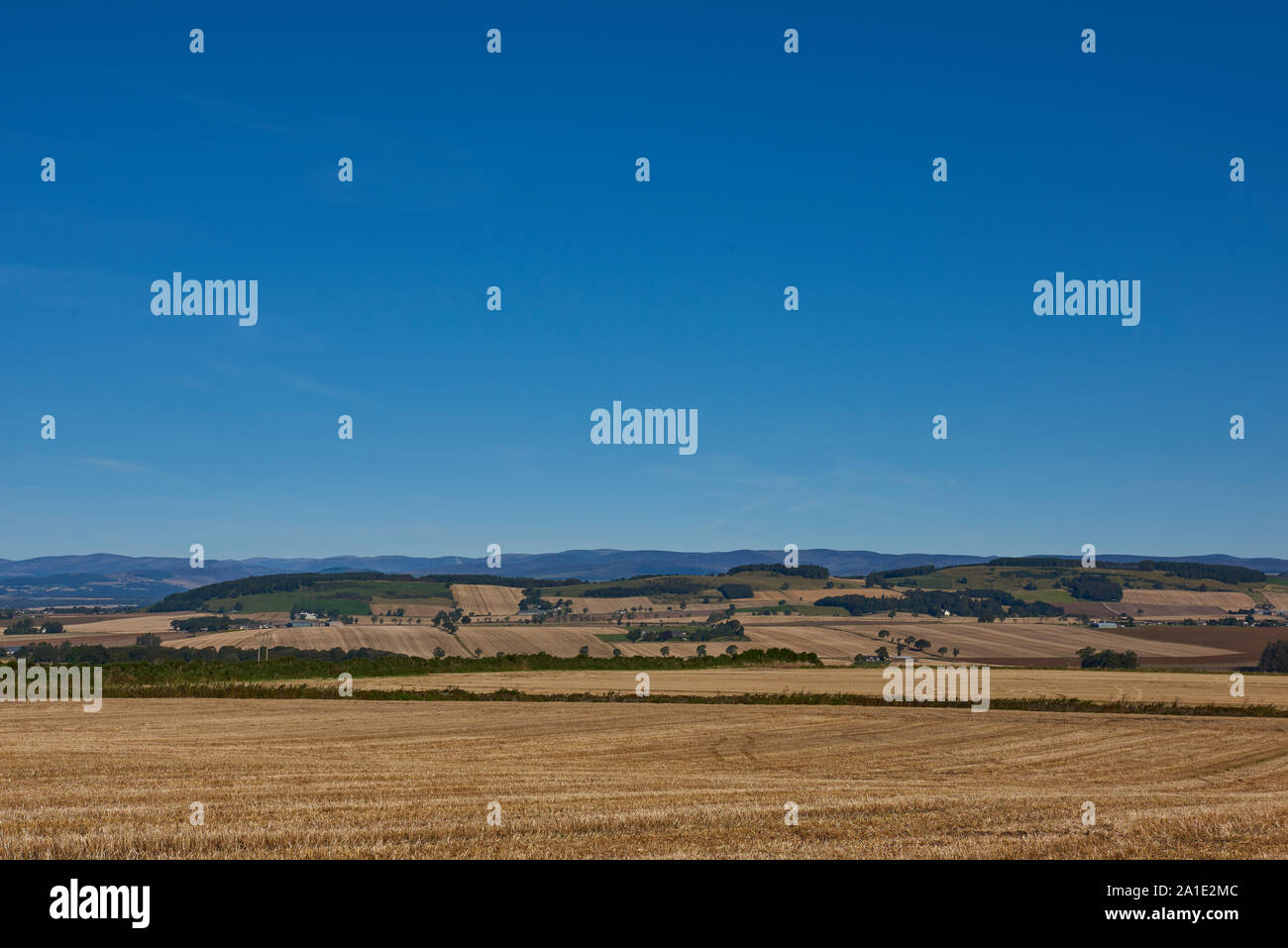 The fields and farmland on the lower slopes of the Strathmore Valley on ...