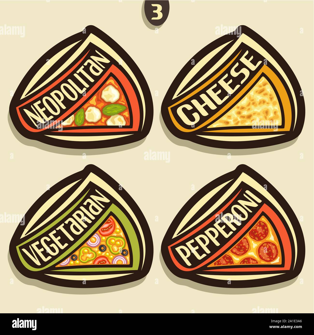 Vector set signs for italian Pizza: 4 labels for pizzeria menu with ...