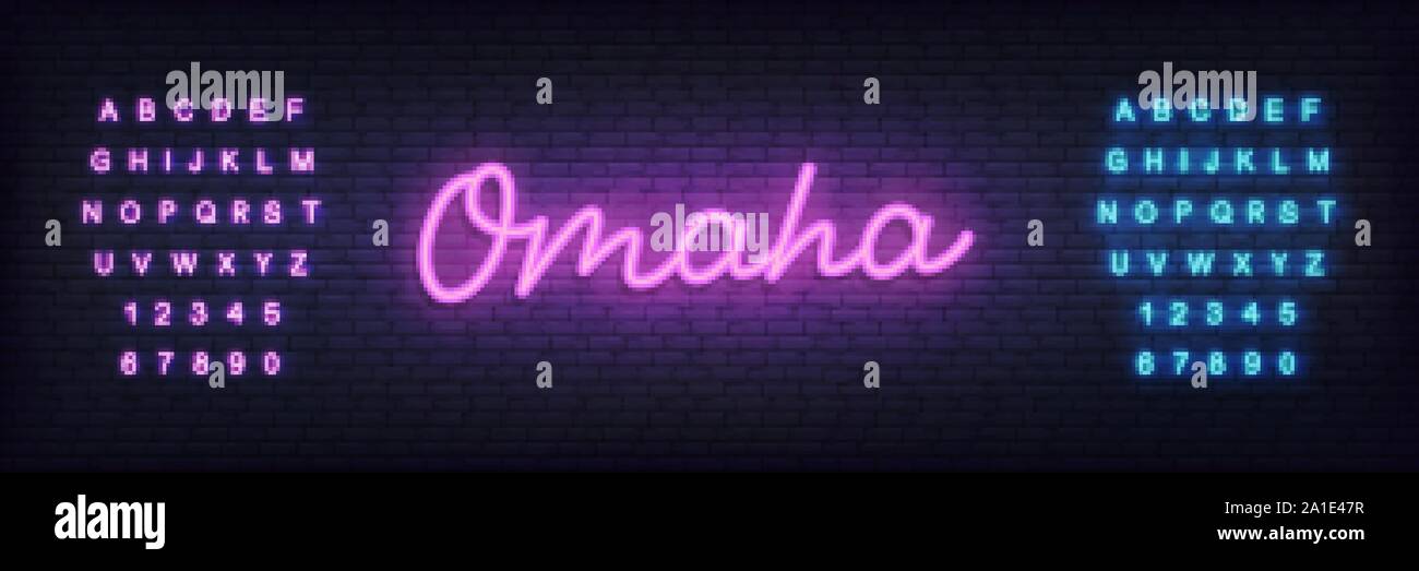 Omaha poker neon sign. Glowing lettering template for poker club Stock ...