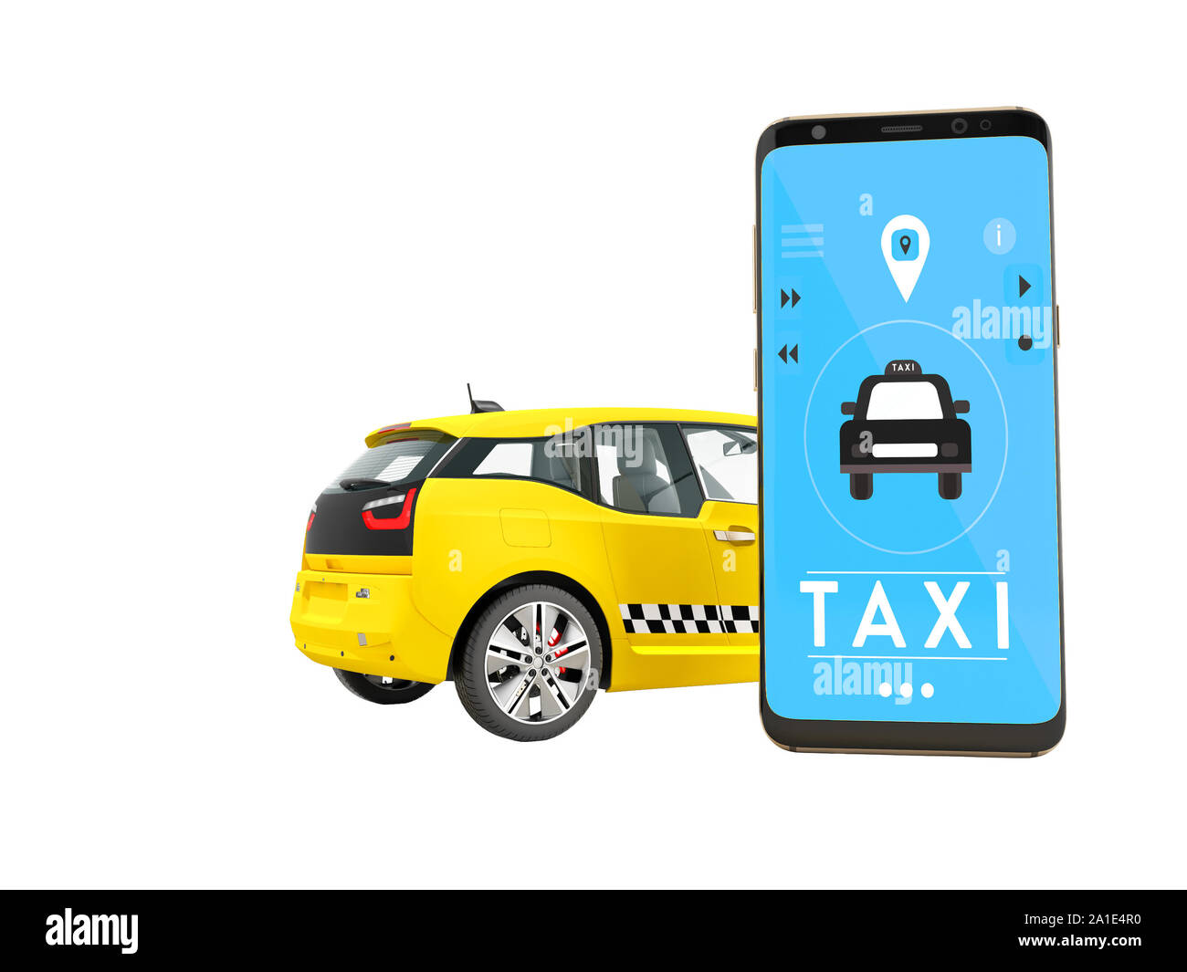 Modern concept of taxi calling an electric car with a smartphone via ...
