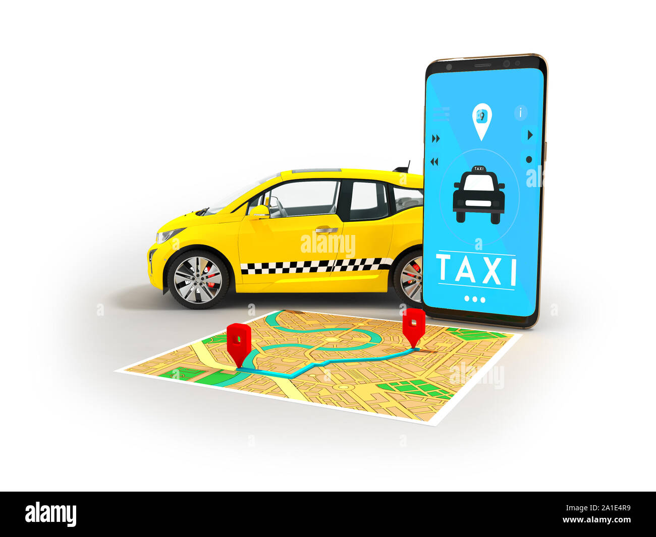 Modern concept of taxi calling an electric car with a smartphone via ...