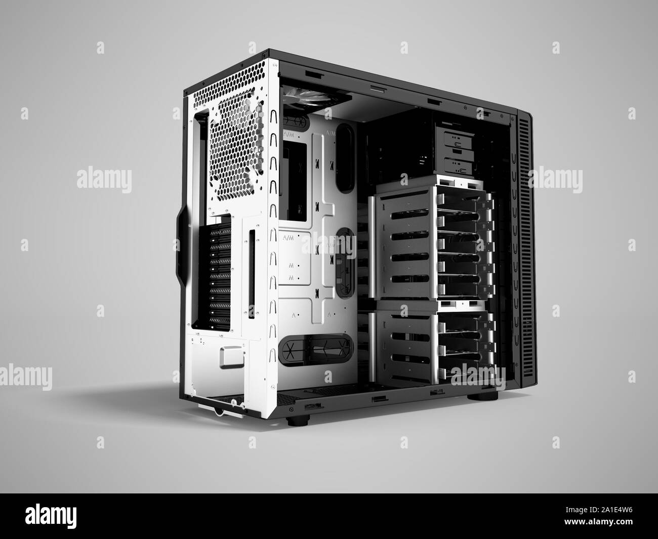 System unit of a personal computer black metal empty 3d render on gray ...