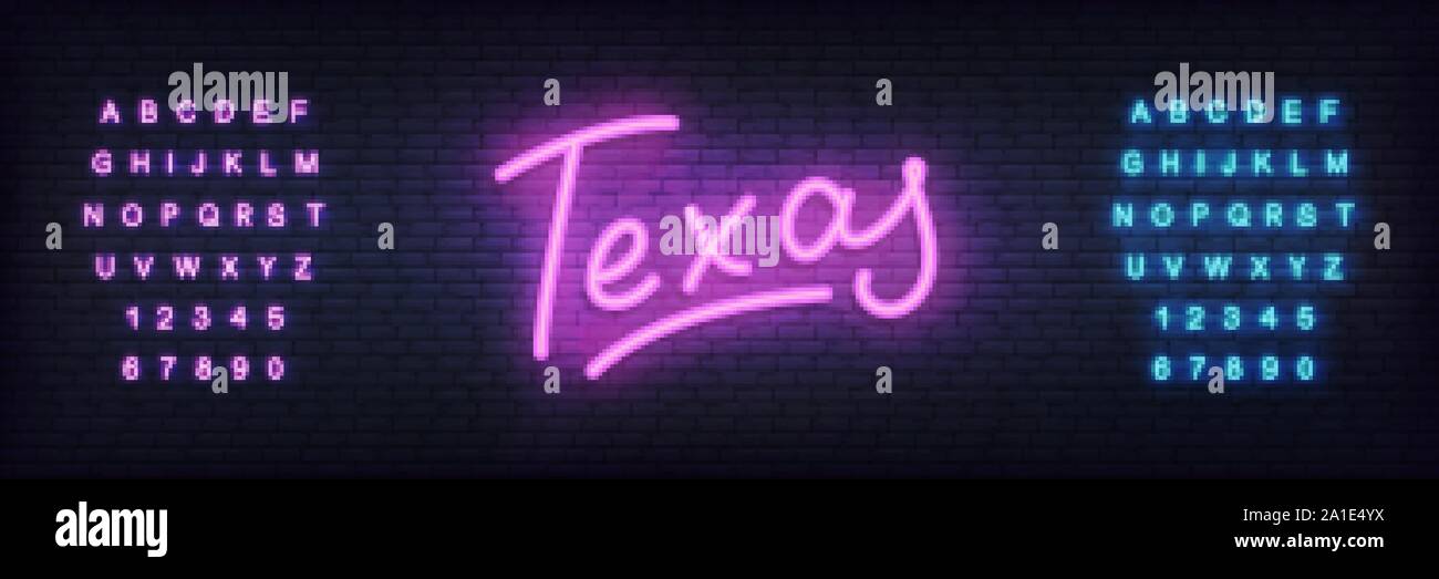 Texas neon lettering. Glowing light Texas template Stock Vector Image ...