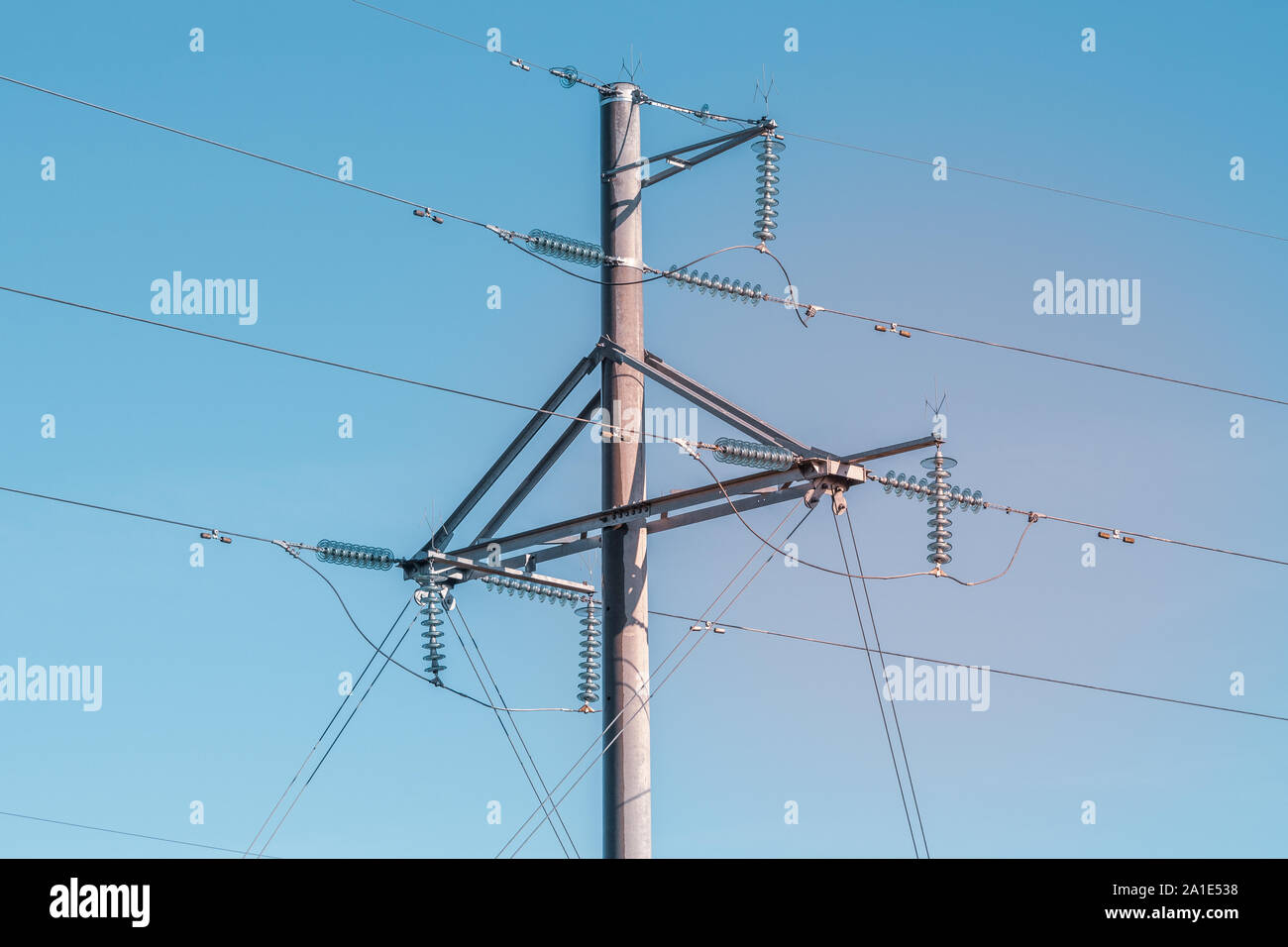 High voltage electric transmission pole. Distribution electric ...