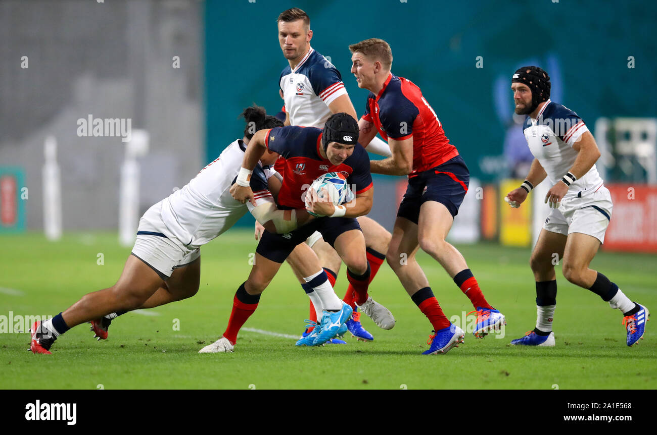 England's Piers Francis (centre) is tackled during the 2019 Rugby World ...
