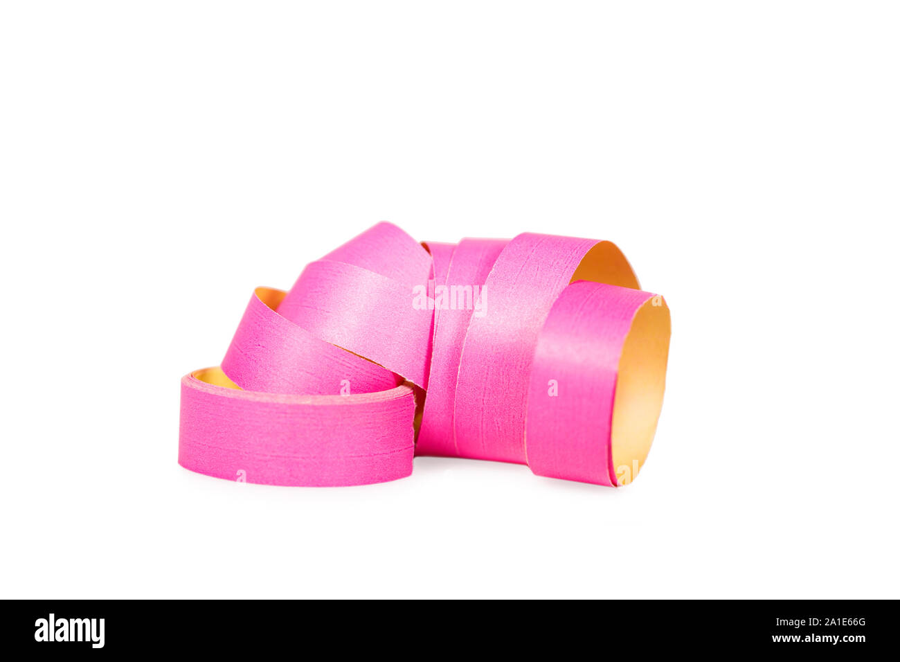 one pink curled streamer, isolated on white background Stock Photo - Alamy