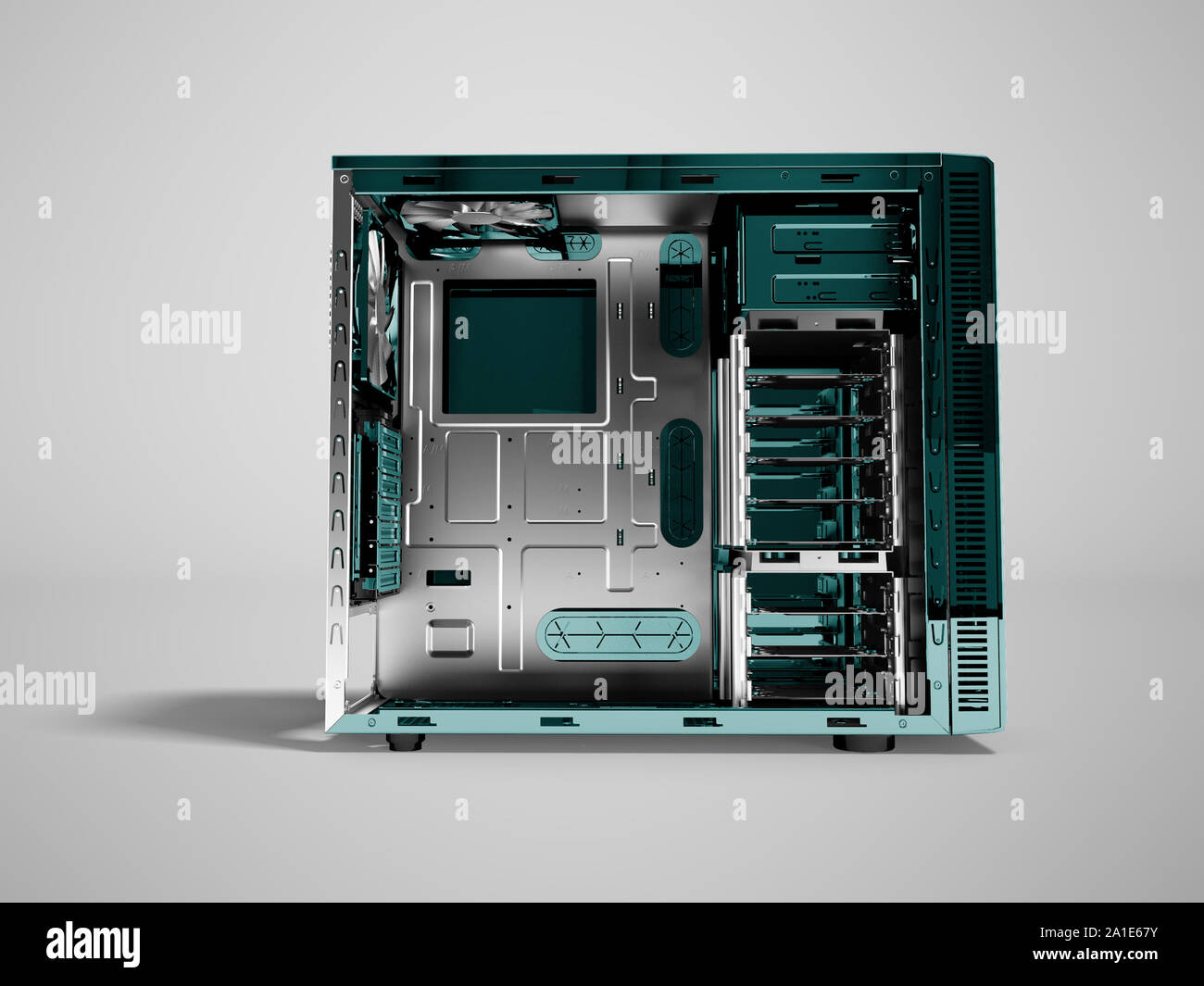 System unit for computer blank blue metal front 3d rendering on gray ...