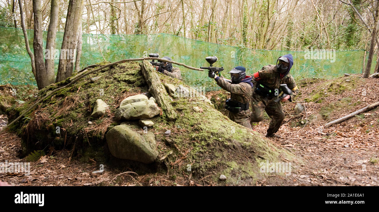 Paint ball in North Wales, Bear Grylls Stock Photo - Alamy