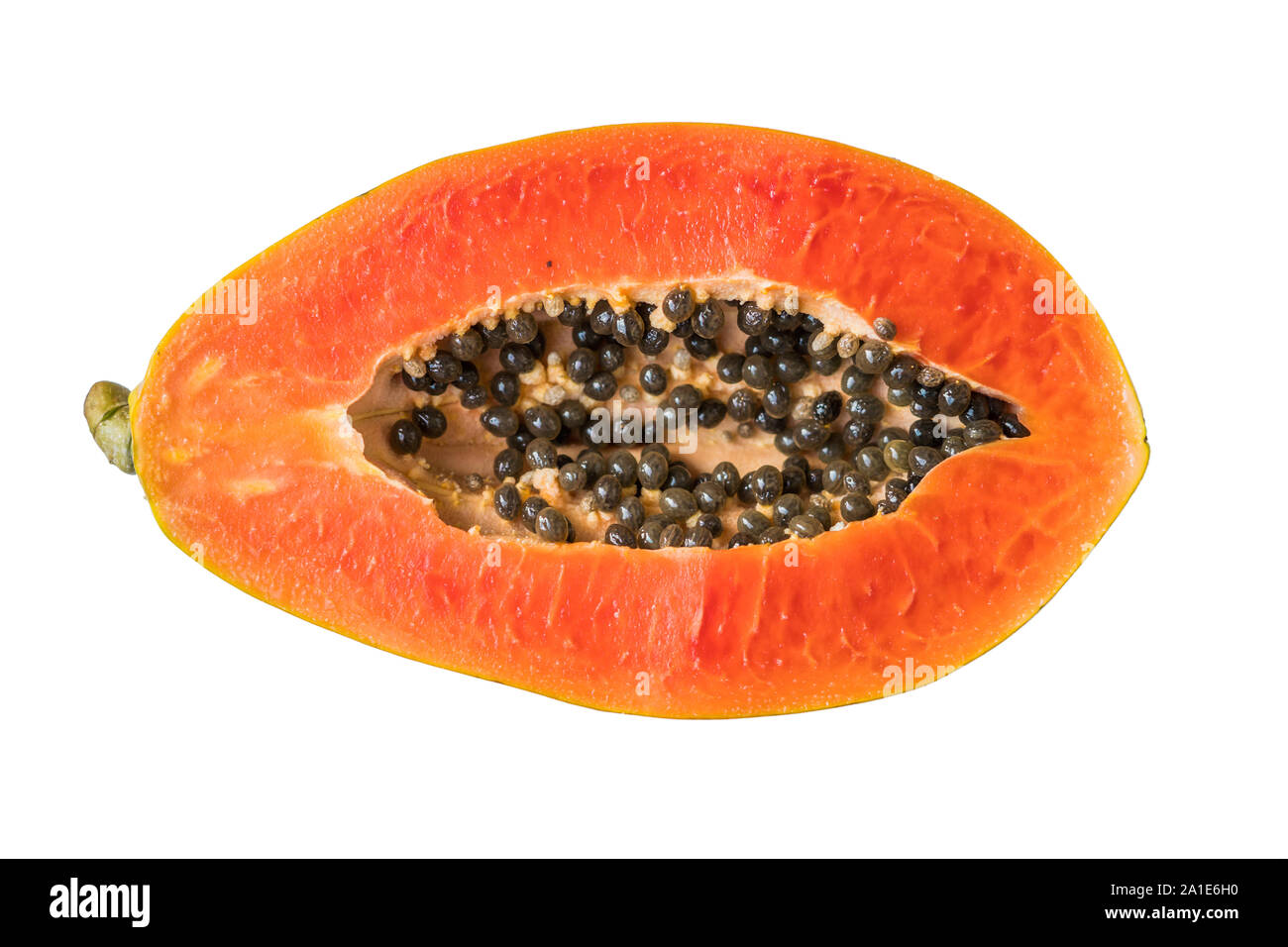 half cut ripe papaya with seed and leaf on white background Stock Photo ...