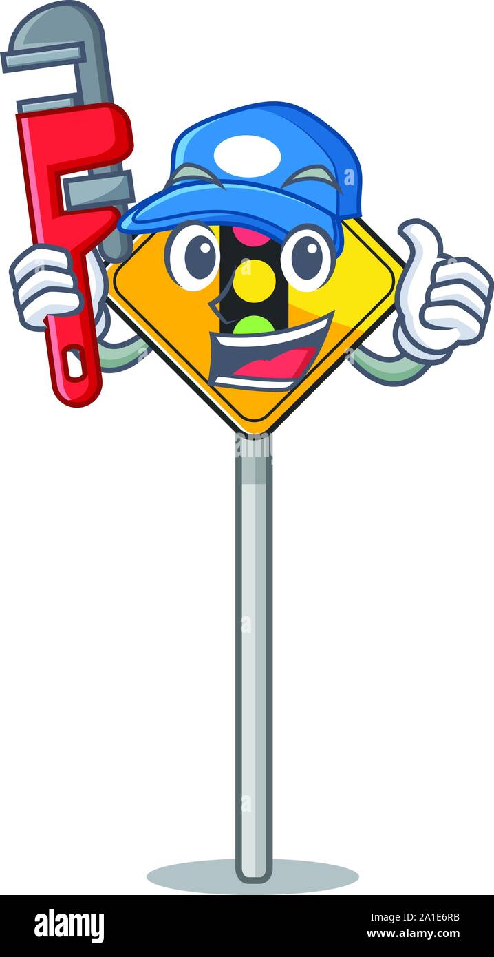 Plumber traffic light ahead on roadside characters Stock Vector Image ...