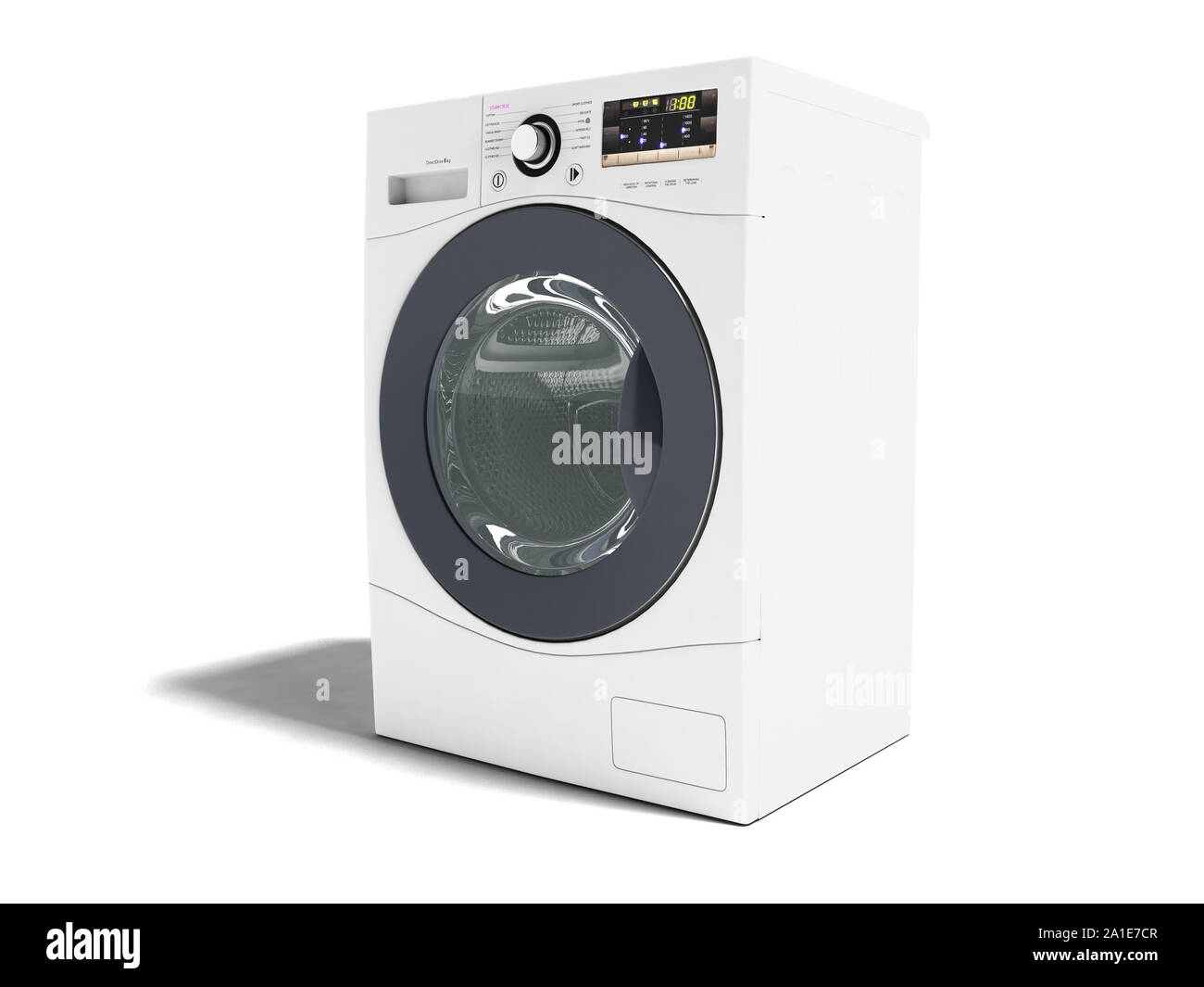 Modern washing machine white for washing things left 3d render on white ...