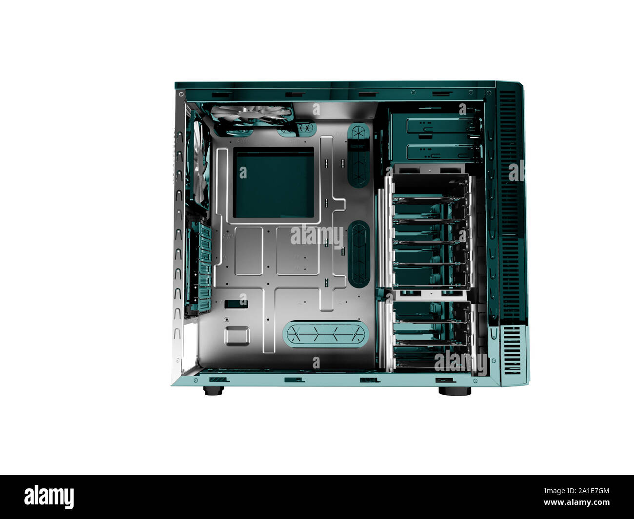 System unit for computer blank blue metal front 3d rendering on white ...
