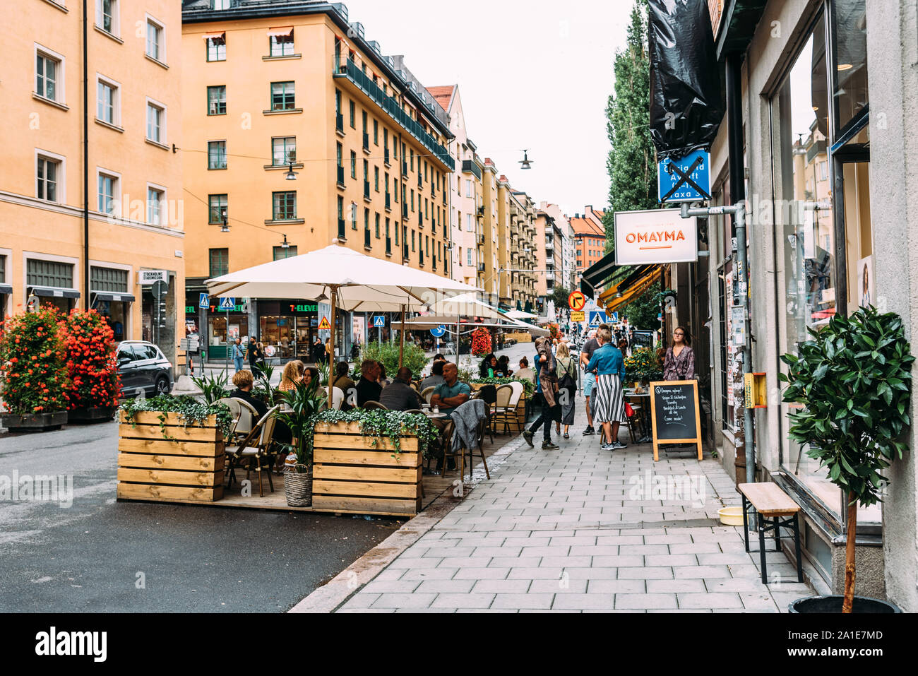 Stockholm, Sweden - August 8, 2019: Hipster restaurant in Sofo, the ...