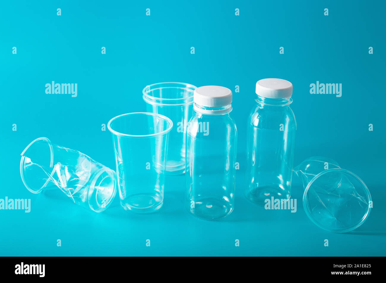 single use plastic bottles, cup. concept of recycling plastic, plastic ...