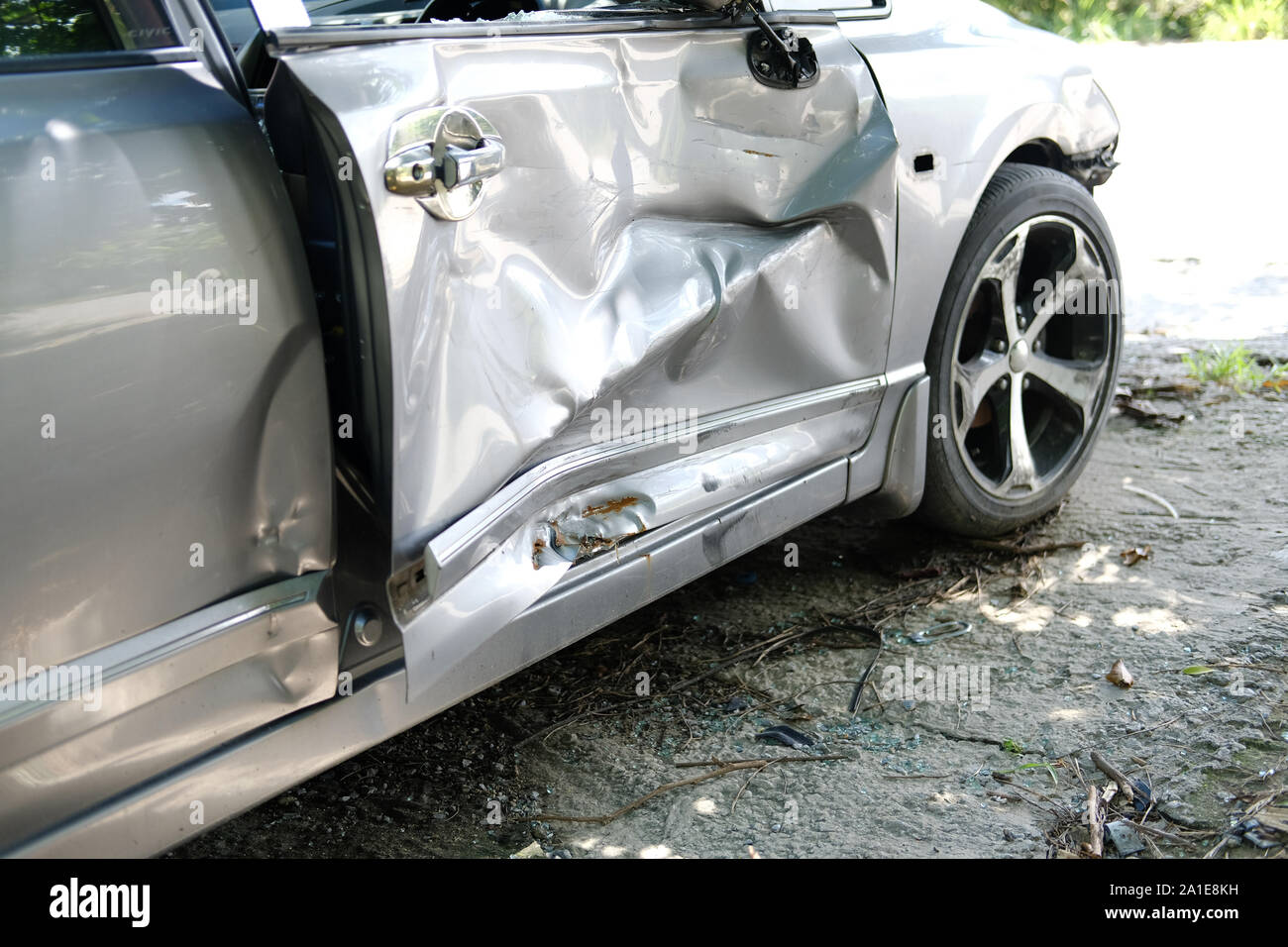 crashed damaged broken car. automobile crash collision accident Stock ...