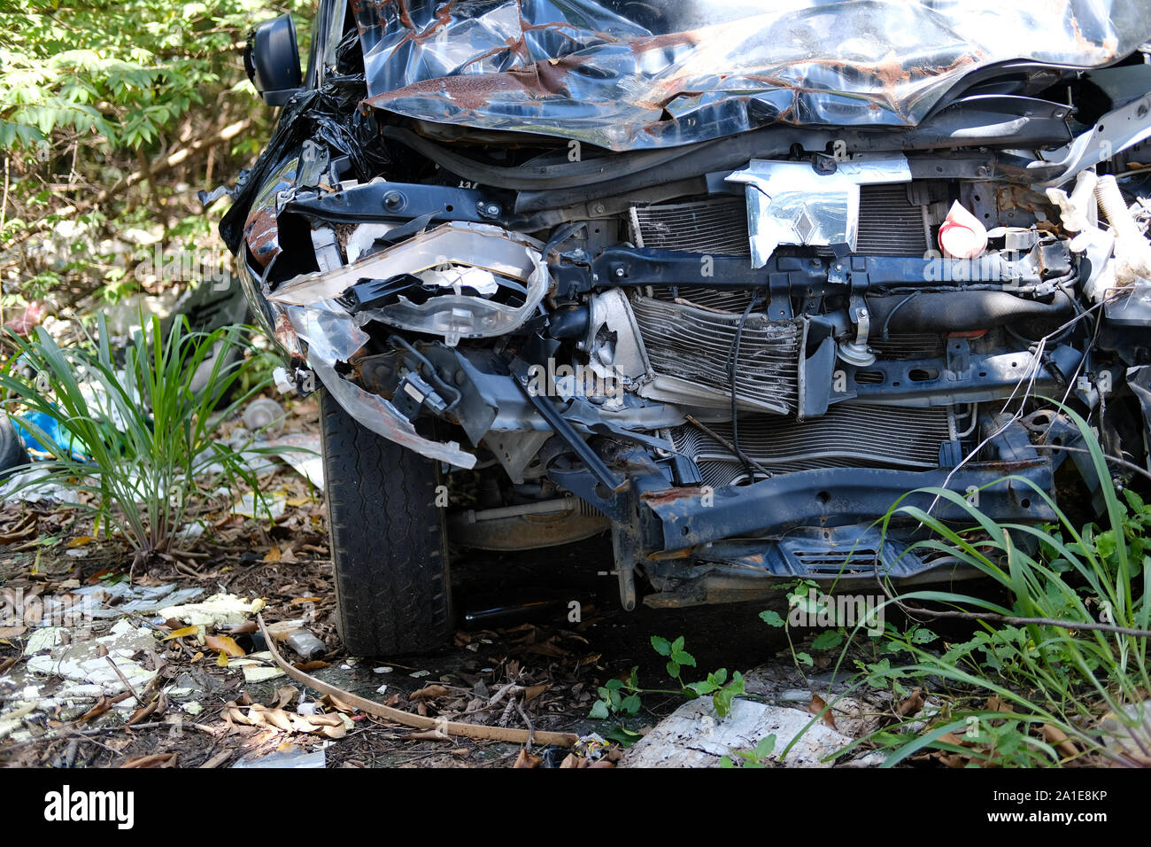 crashed damaged broken car. automobile crash collision accident Stock ...