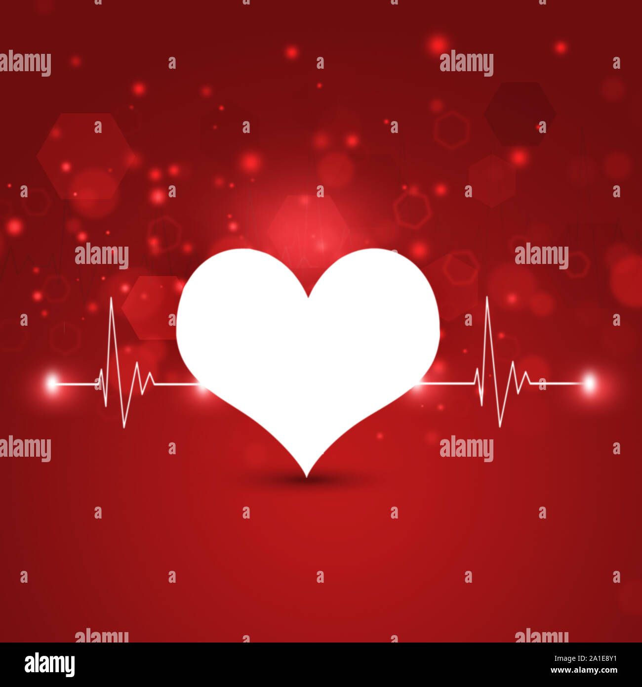 white heart pulsating rhythm graph medical red background Stock Photo ...