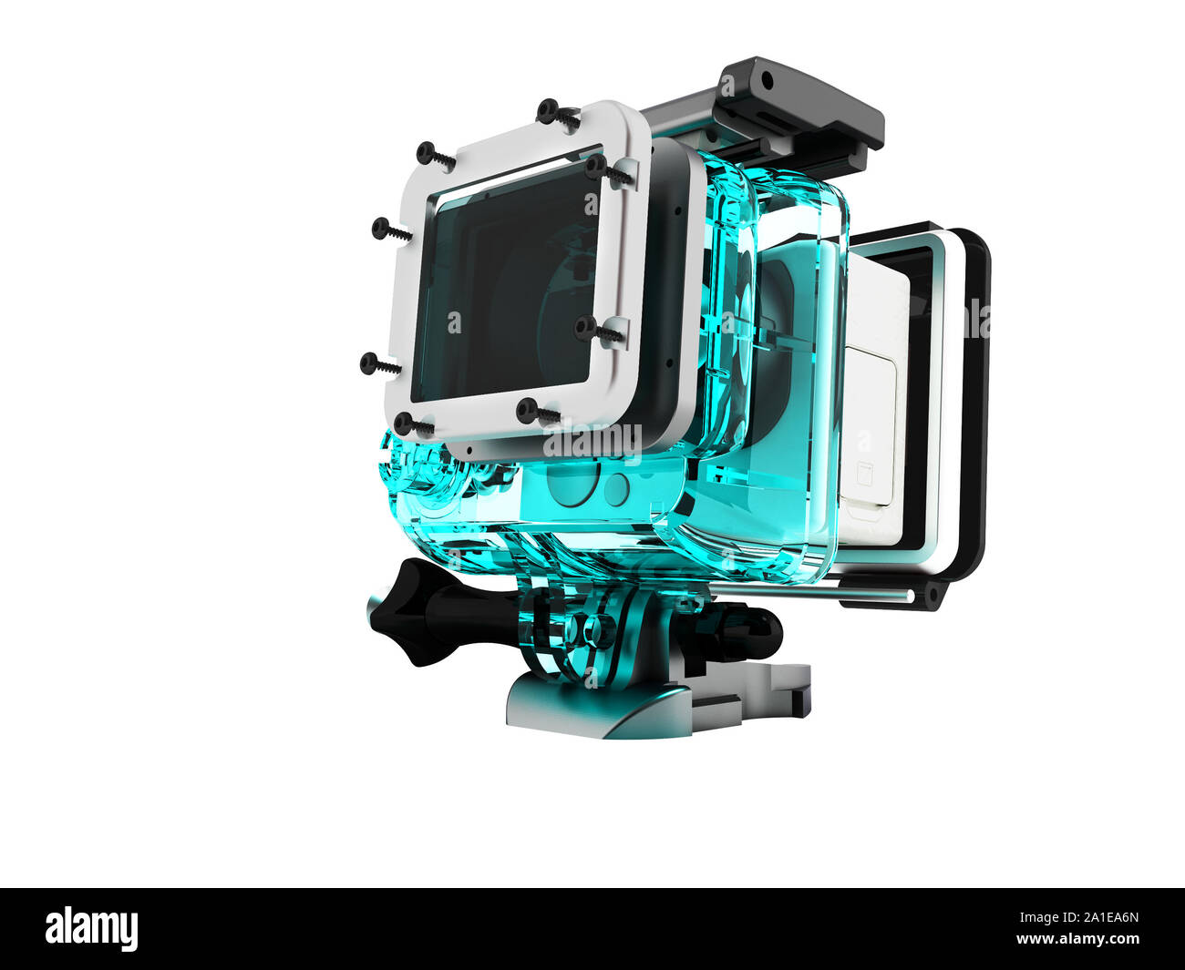Action camera for shooting in water in casing made of durable glass ...
