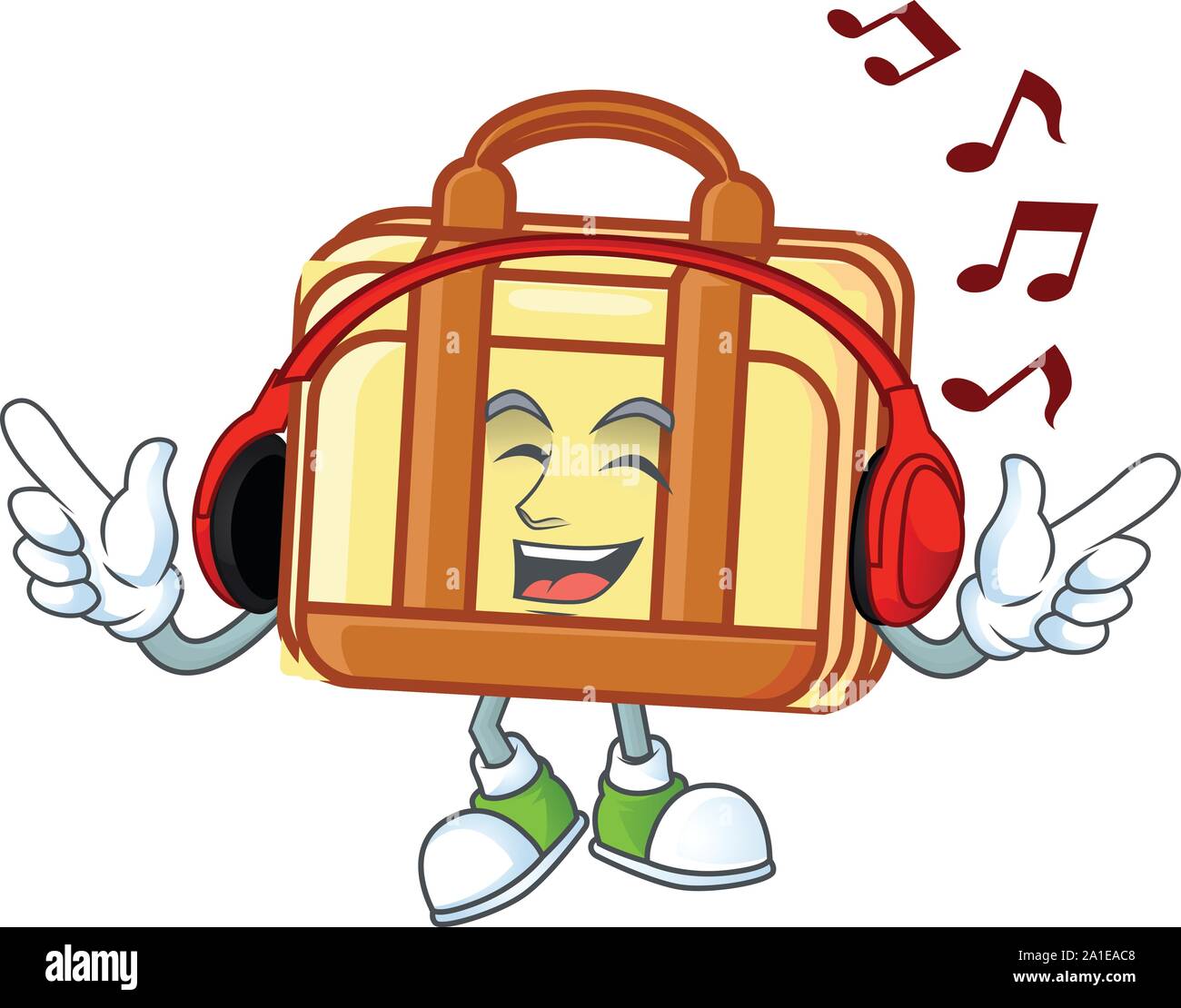 Listening music work suitcase cartoon character with mascot Stock ...