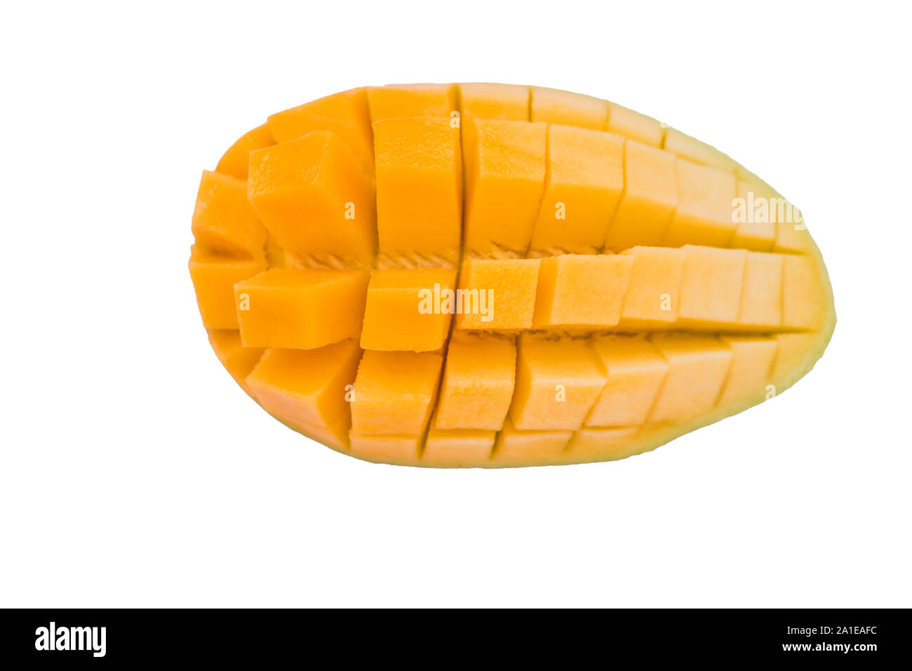 Sliced mango cubes isolated on white background Stock Photo - Alamy