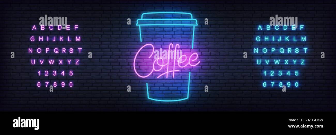 Coffee neon template. Glowing lettering coffee sign for cafe Stock ...