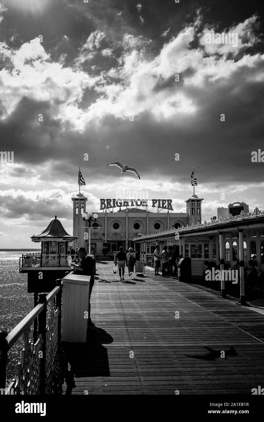 Brighton beach boardwalk Black and White Stock Photos & Images - Alamy