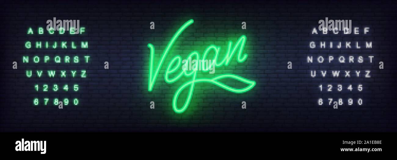 Vegan neon template. Glowing lettering Vegan sign Stock Vector Image ...