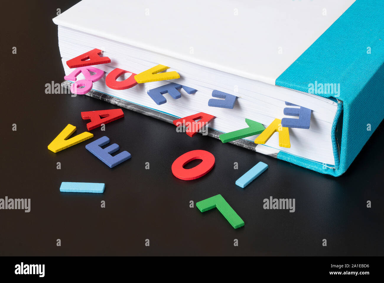 Pages old open book words hi-res stock photography and images - Alamy