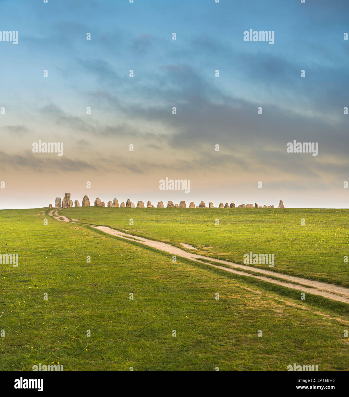 Ancient Ale's Stones ship setting from the Iron Age, Kaseberga near ...