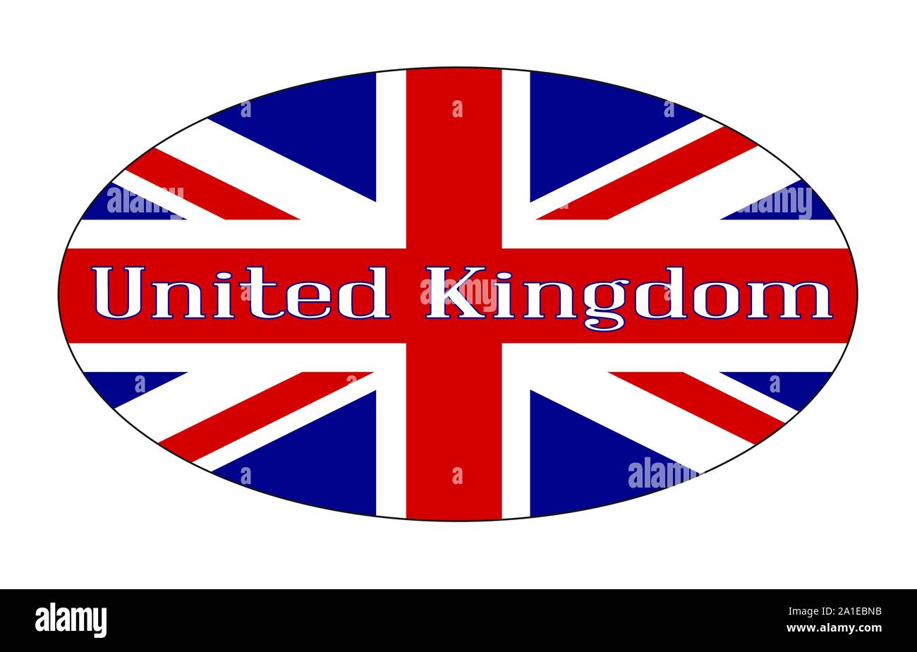 An oval rugby ball shape with the text United Kingdom and colours of ...