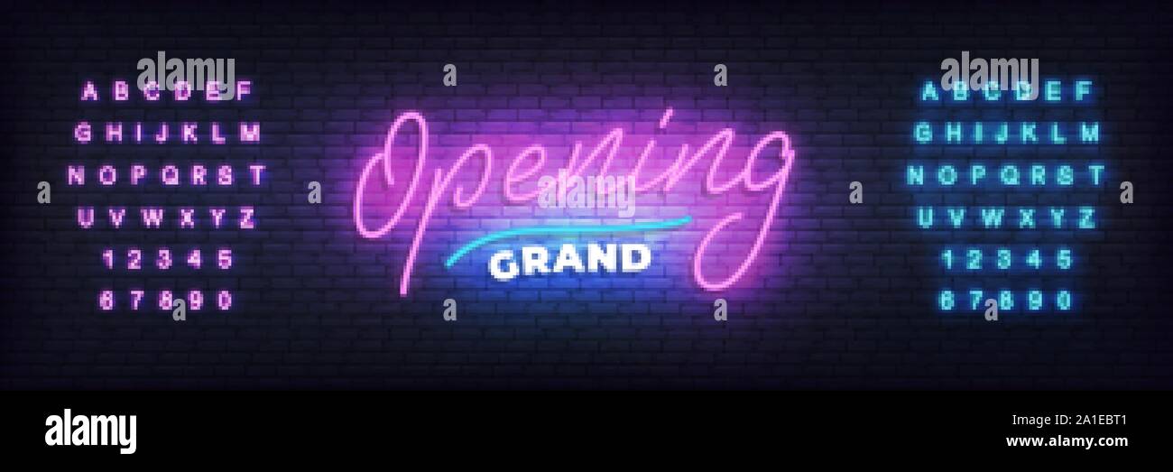 Grand opening neon template. Neon lettering banner Grand opening for ...