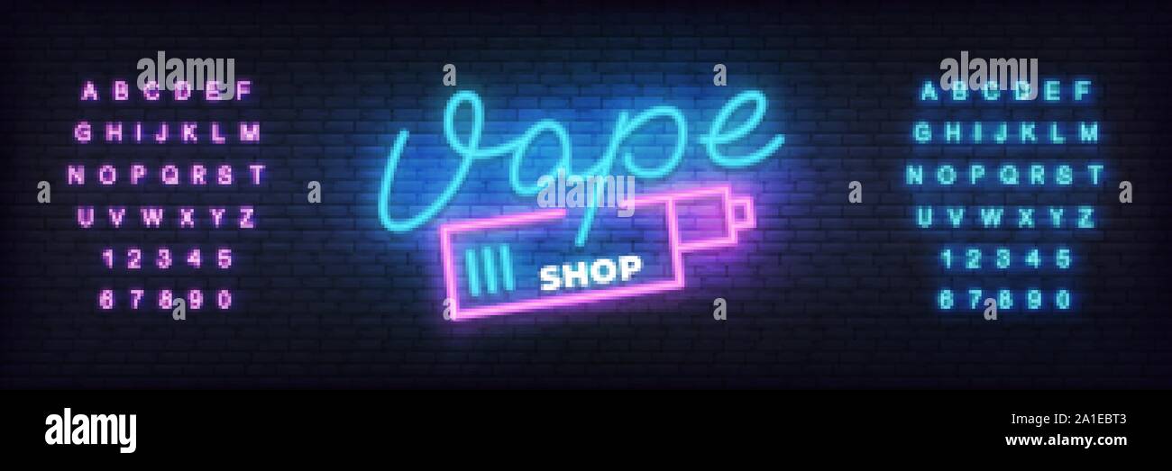 Vape shop neon template. Glowing lettering sign Vape shop Stock Vector ...