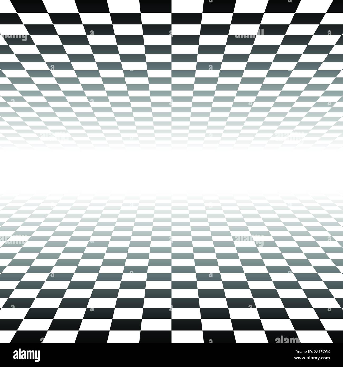 Chessboard, checkerboard surface vanishing into horizon. 3d plane scene ...